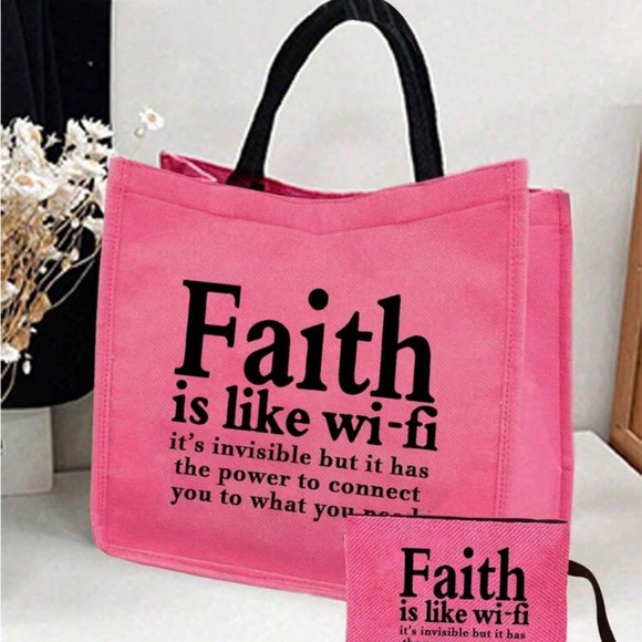 Bags | Pink Tote Bag With Inspirational Quote With Pouch | Poshmark
